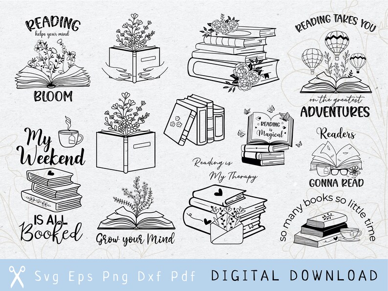 Reading Lover Plotter File SVG DXF PNG Book Cricut Silhouette - Etsy