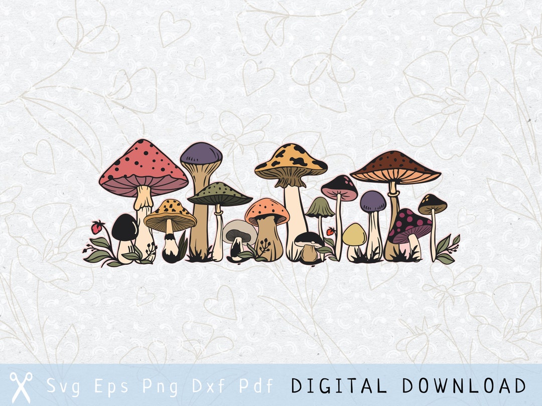 Row of Mushrooms Svg Bundle Mushroom Svg Fungi Clipart Cute - Etsy