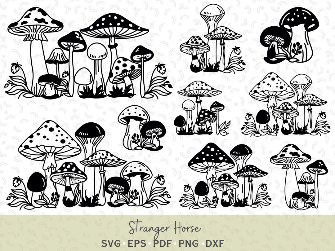 Row of Mushrooms Svg Bundle Mushroom Svg, Fungi Clipart, Cute Mushroom ...