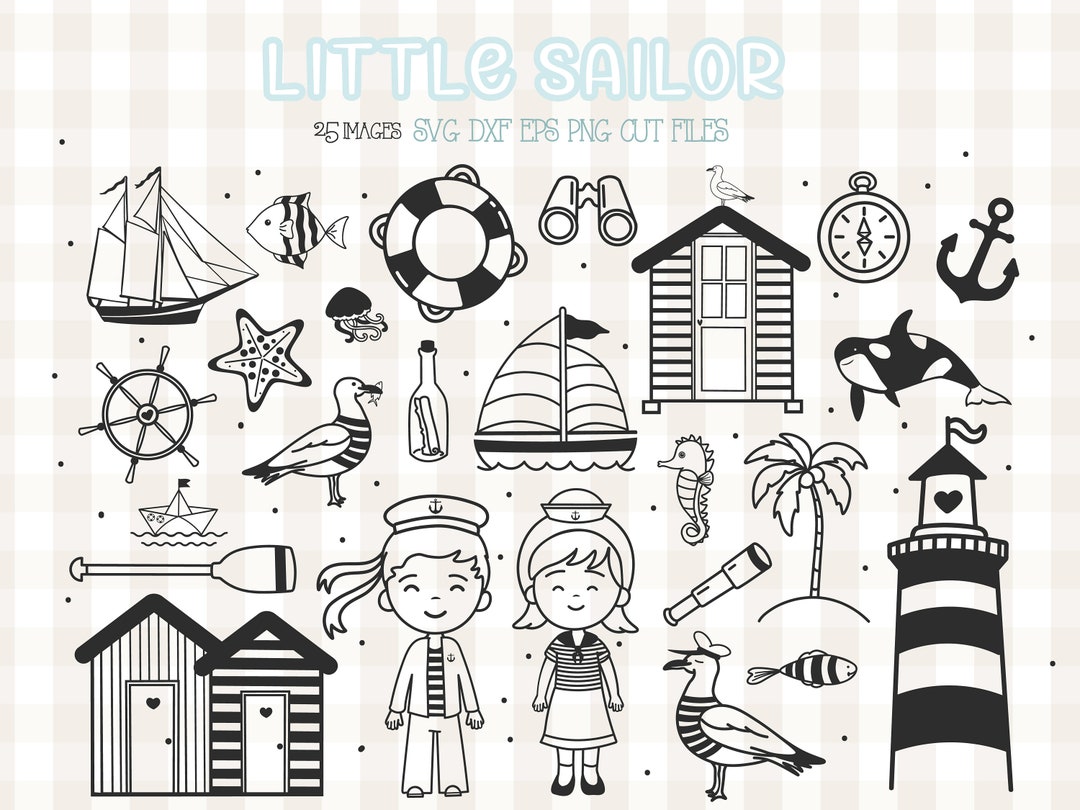 Little Sailor Clipart Set Nautical Kids Clipart Cute Navy Illustrations ...