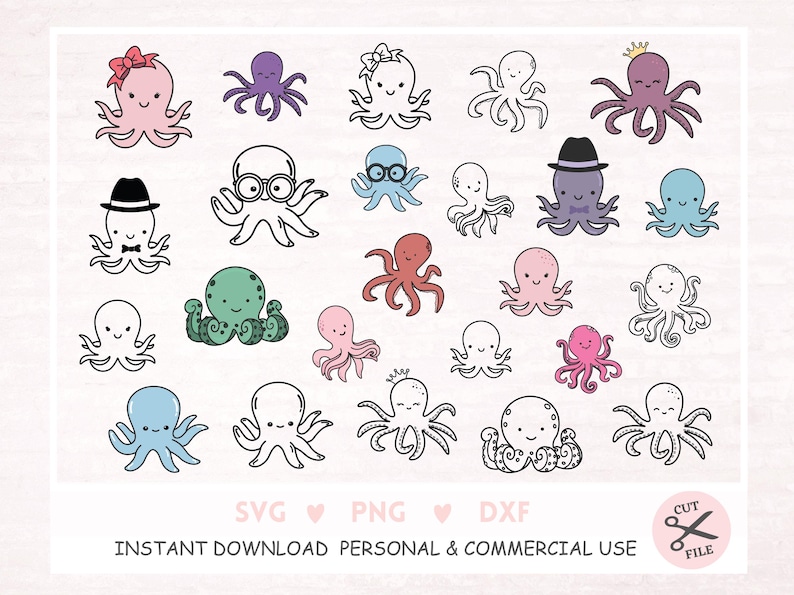 Cute Octopus SVG Baby Octopus Clipart Kawaii Octopus Cut File for ...