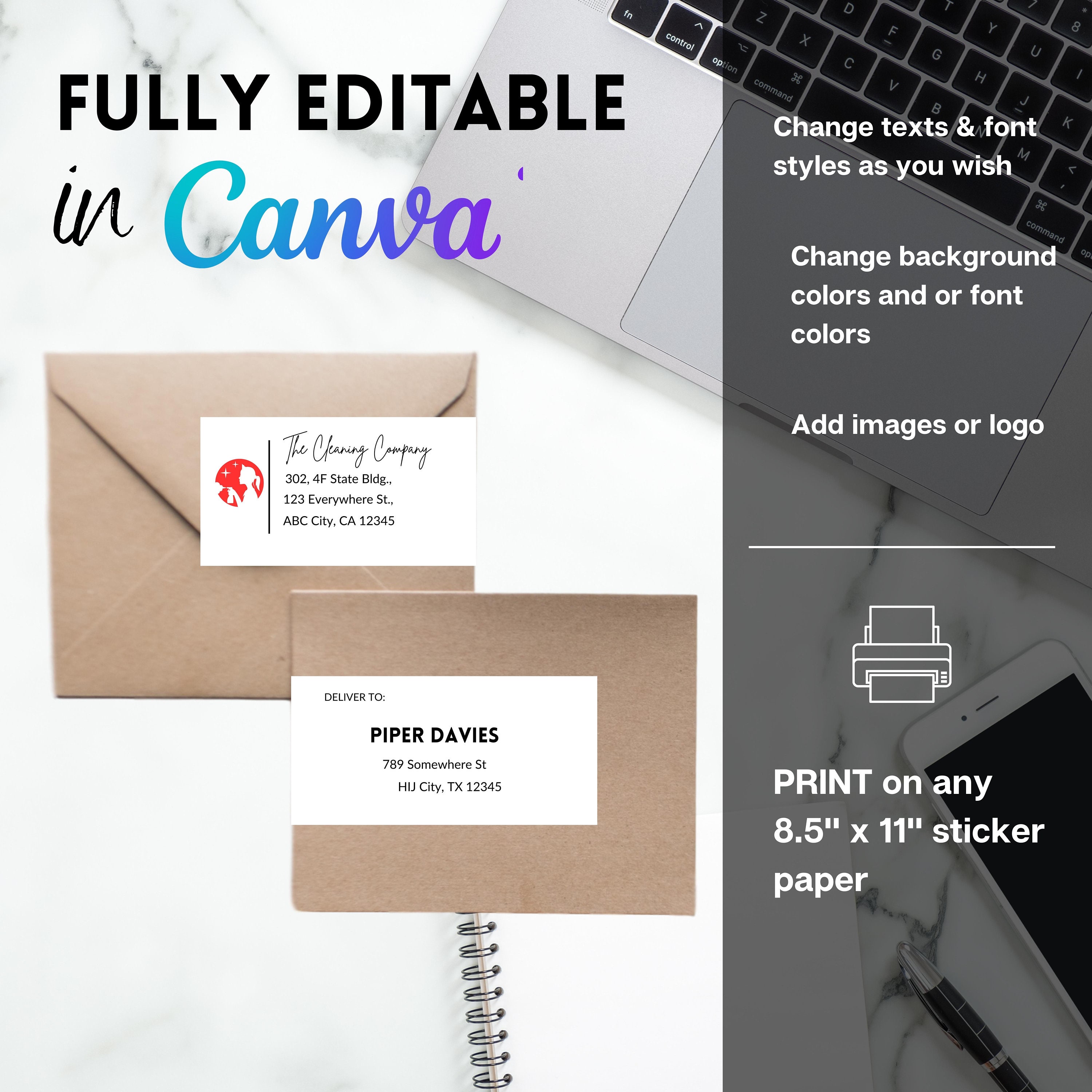 Company Address Label With Logo, Wraparound Editable Minimalist ...