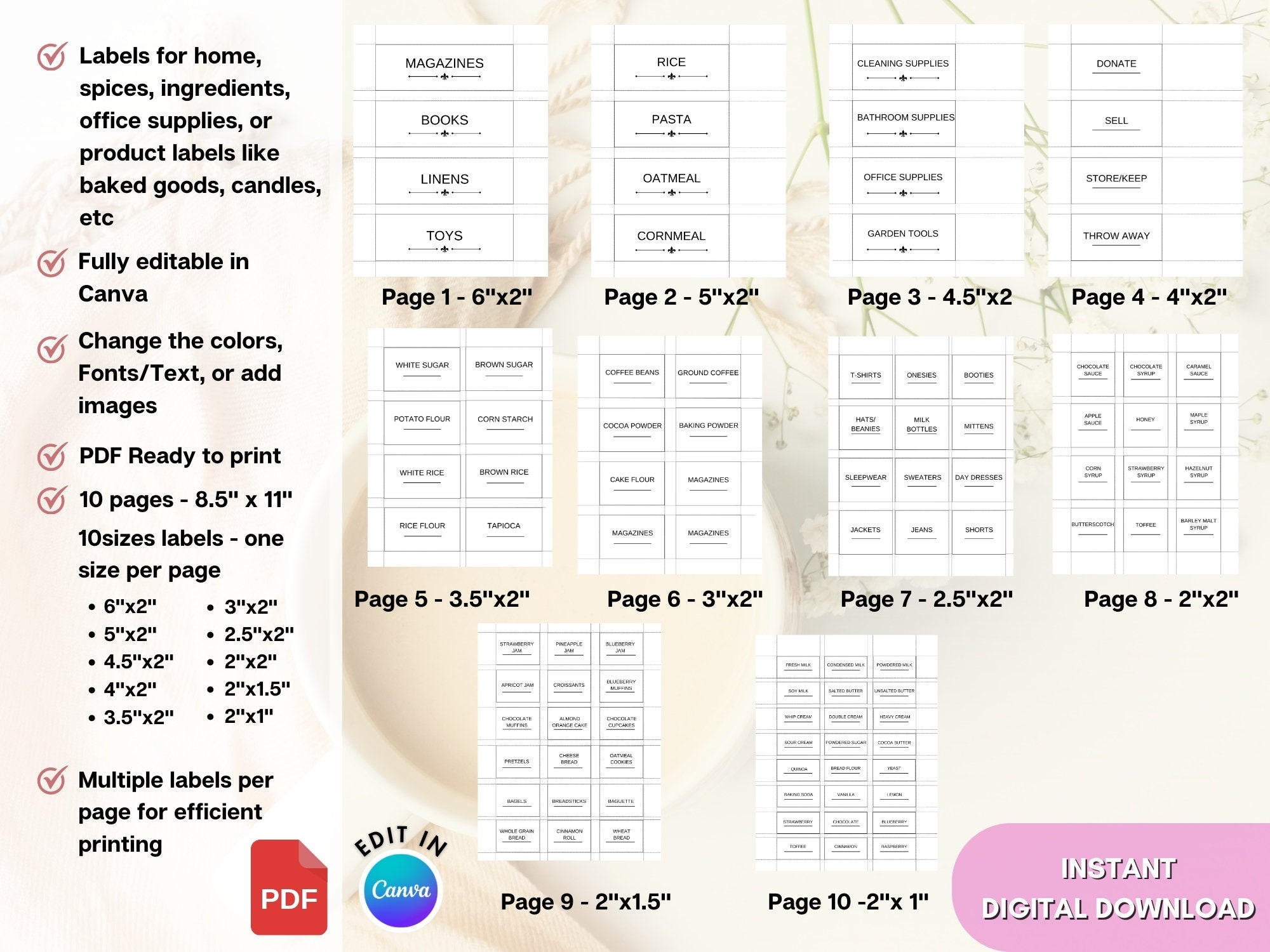 Printable and Editable Home Labels, Edit in Canva, 10 Rectangle Label ...