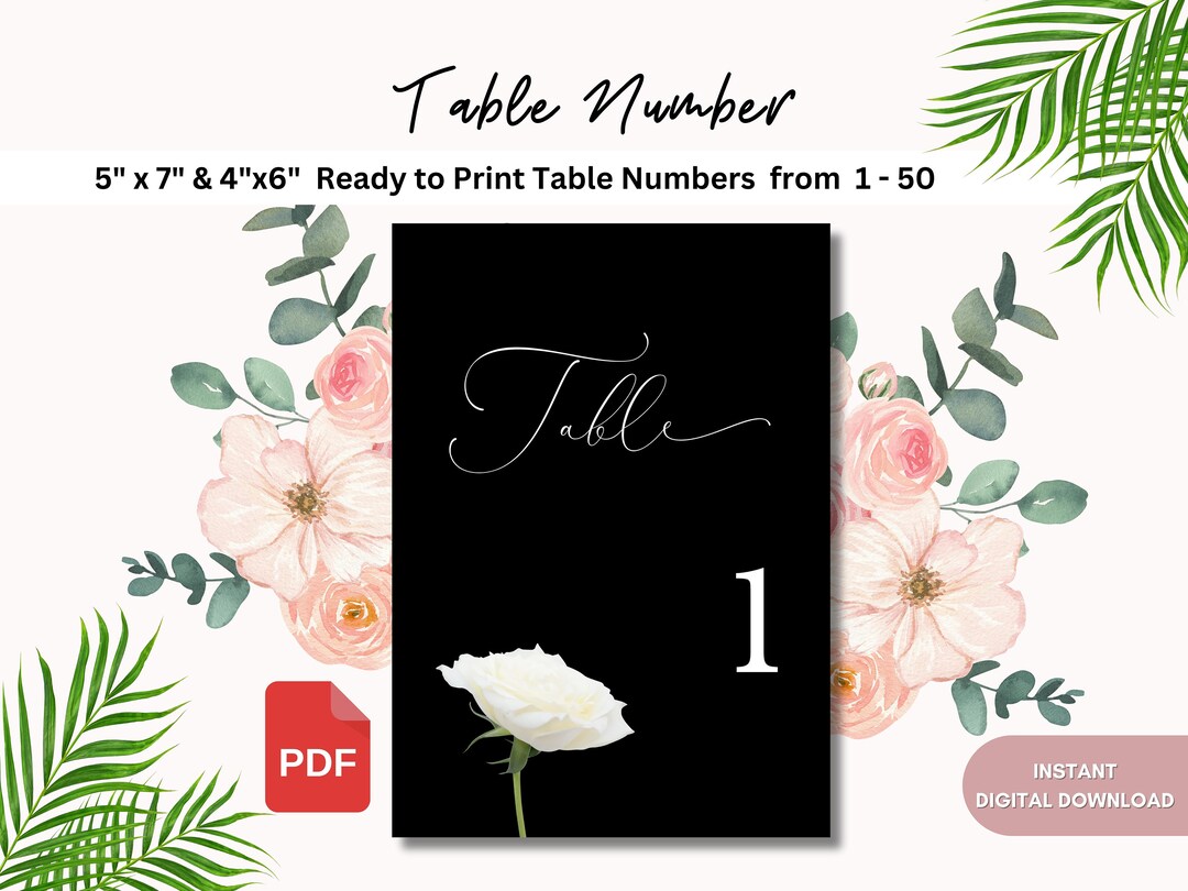 Printable Table Numbers, Black Minimalist Table Numbers for Wedding ...