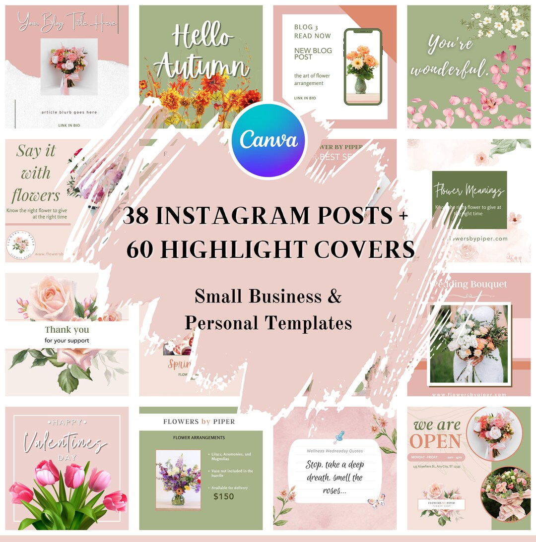 Editable Instagram Post Template and Highlight Cover Bundle, Flowershop ...