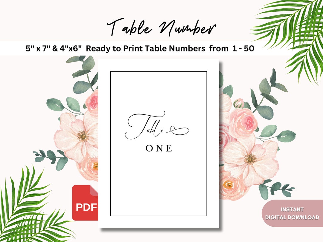 Printable Table Numbers, Minimalist Wedding Table Numbers, Receptions ...