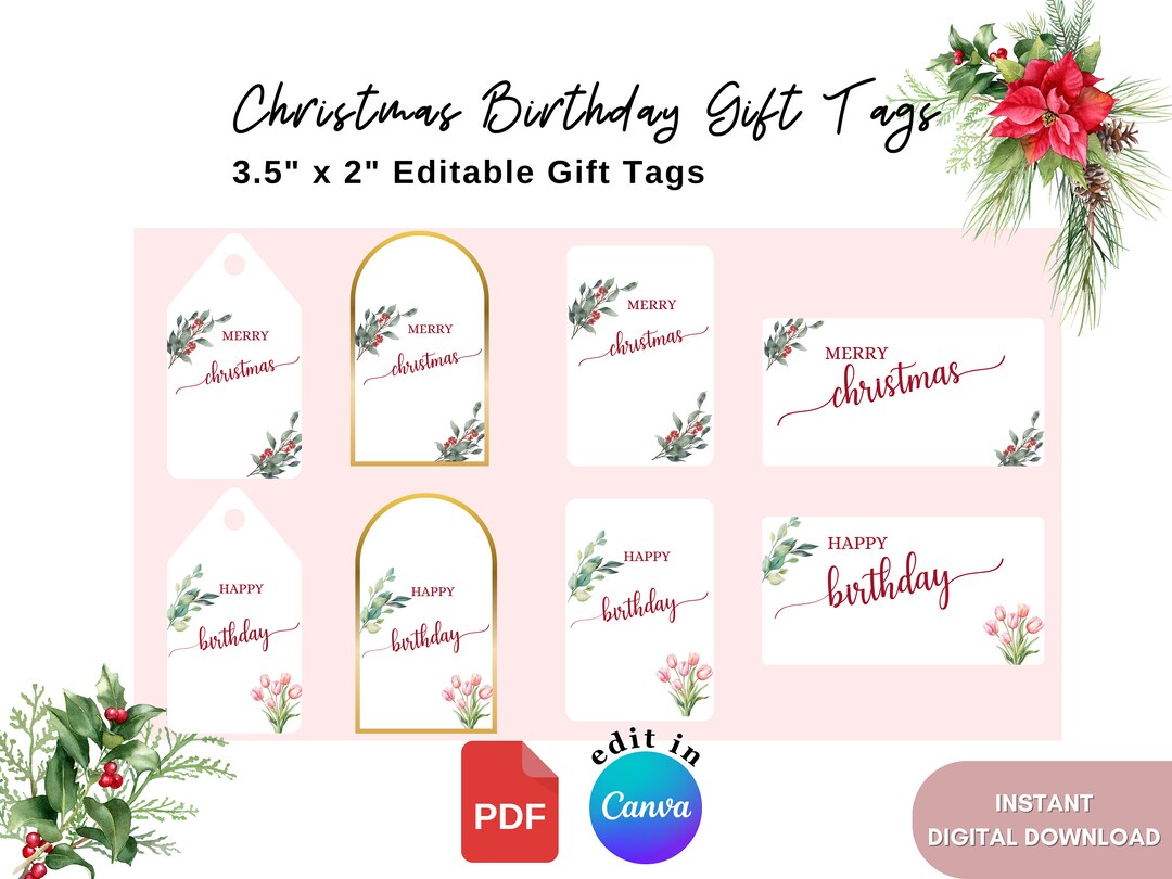 Modern Floral Gift Tags for Christmas and Birthdays, Printable ...