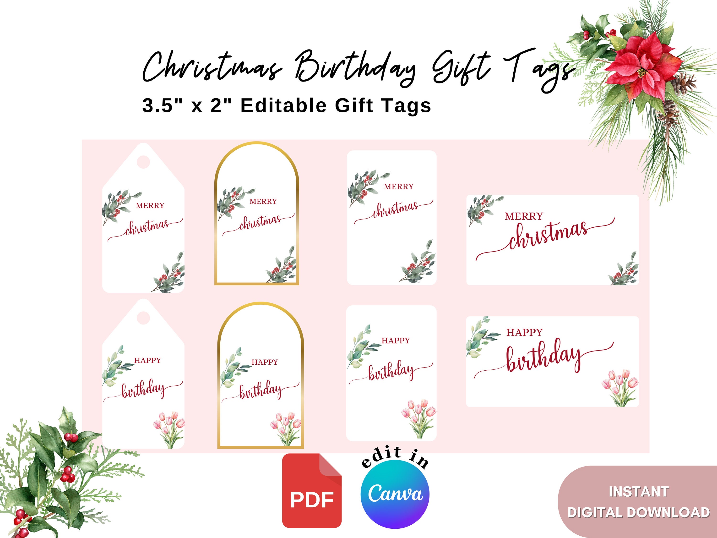 Modern Floral Gift Tags for Christmas and Birthdays, Printable ...