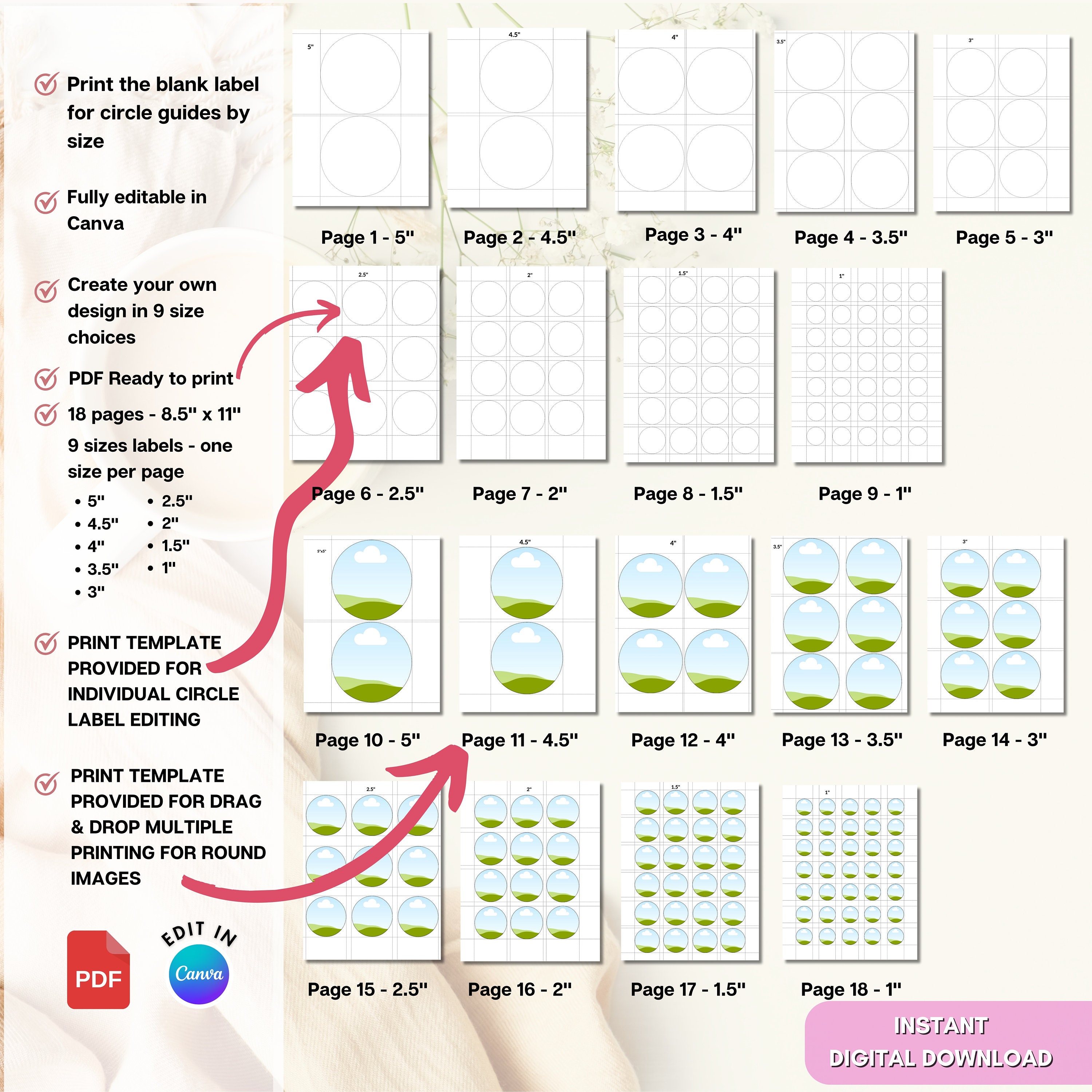 Round Labels Template Bundle in 9 Sizes Multipurpose - Etsy