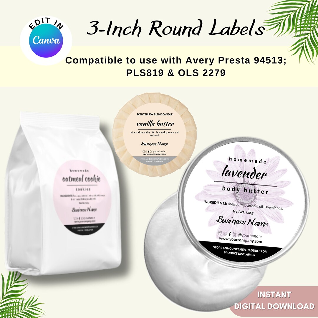 3 Inch Editable Round Label, Circle or Round Product Label Canva ...