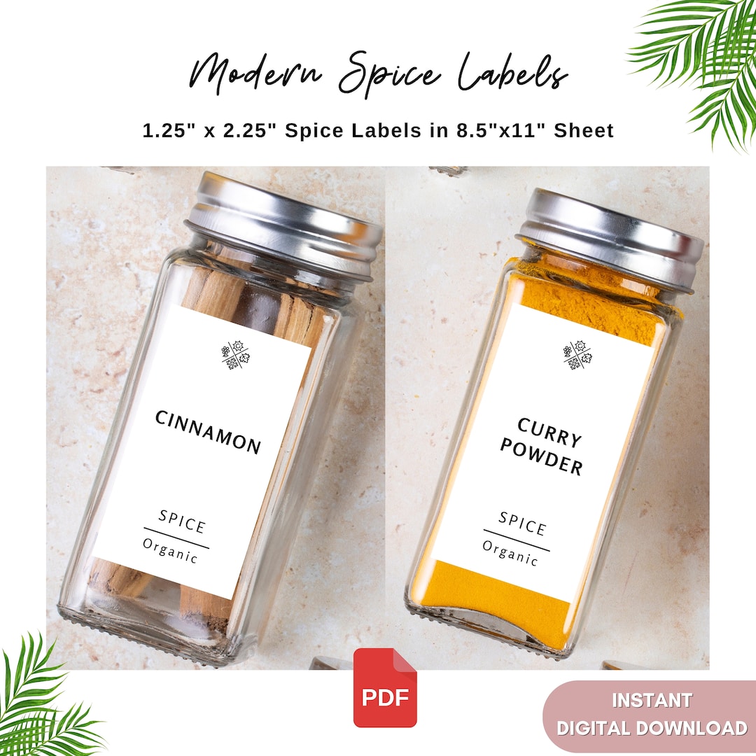 Printable Spice Jar Labels in PDF, Modern Minimalist Spice Labels ...