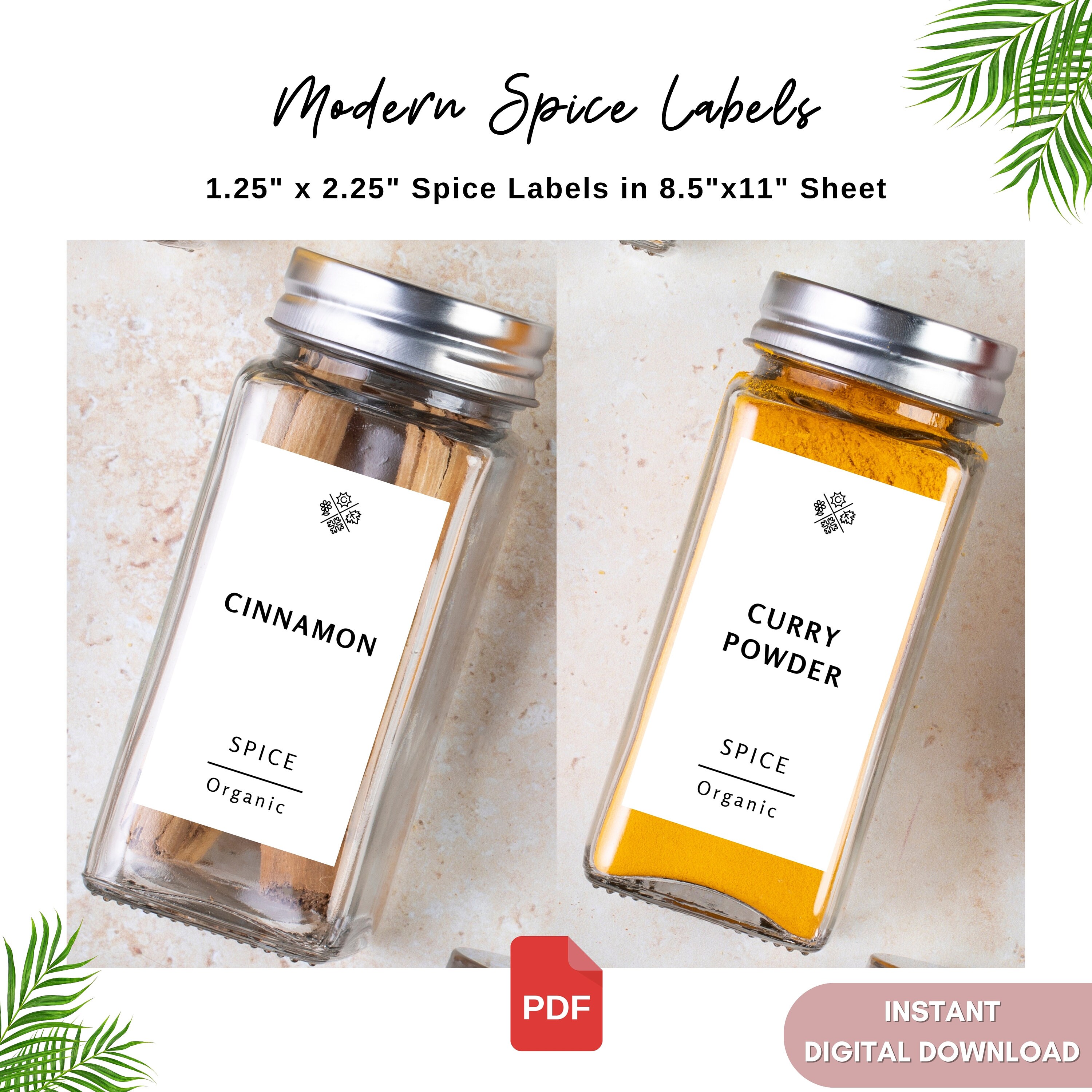 Printable Spice Jar Labels in PDF, Modern Minimalist Spice Labels ...