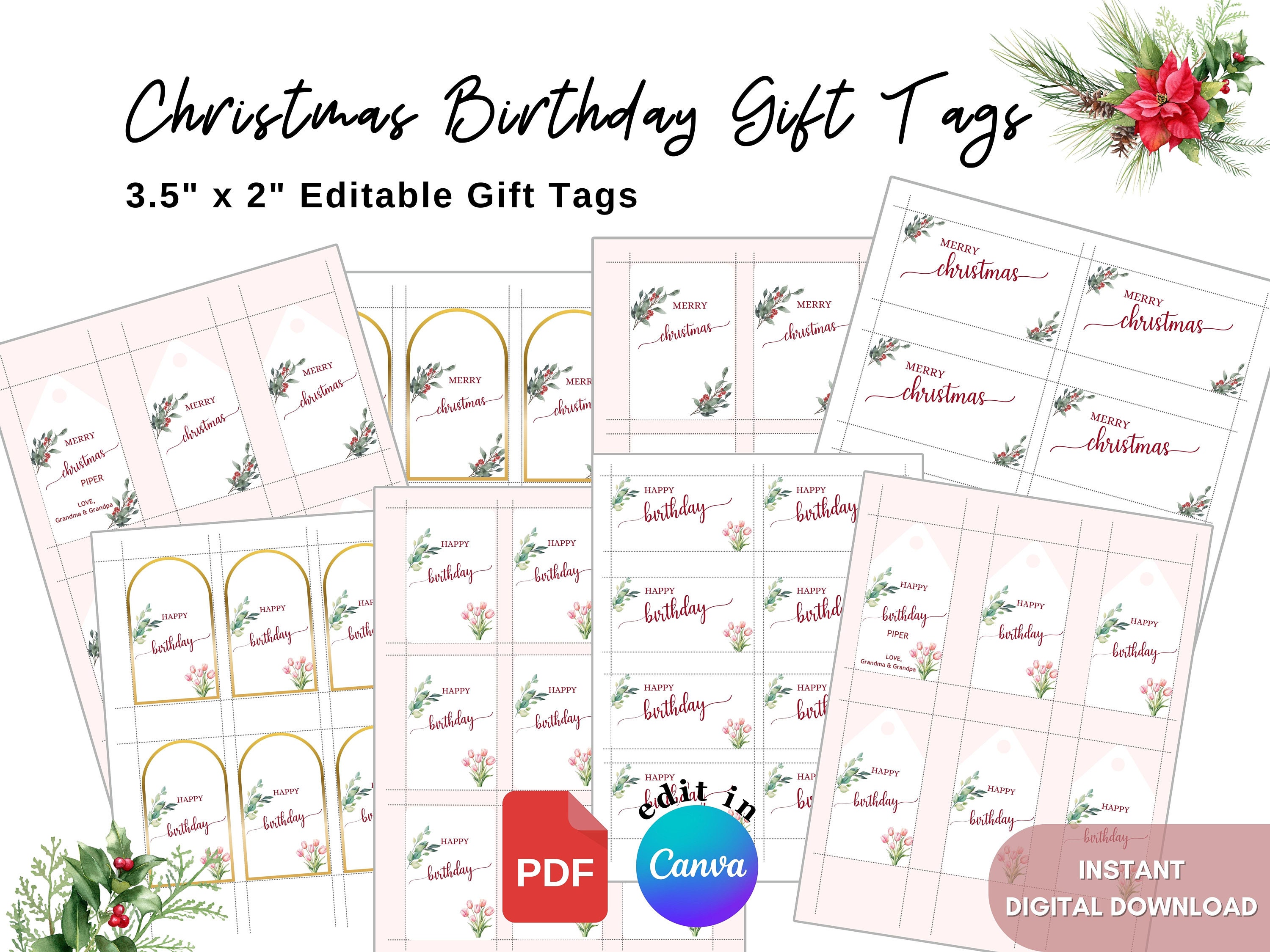 Modern Floral Gift Tags for Christmas and Birthdays, Printable ...