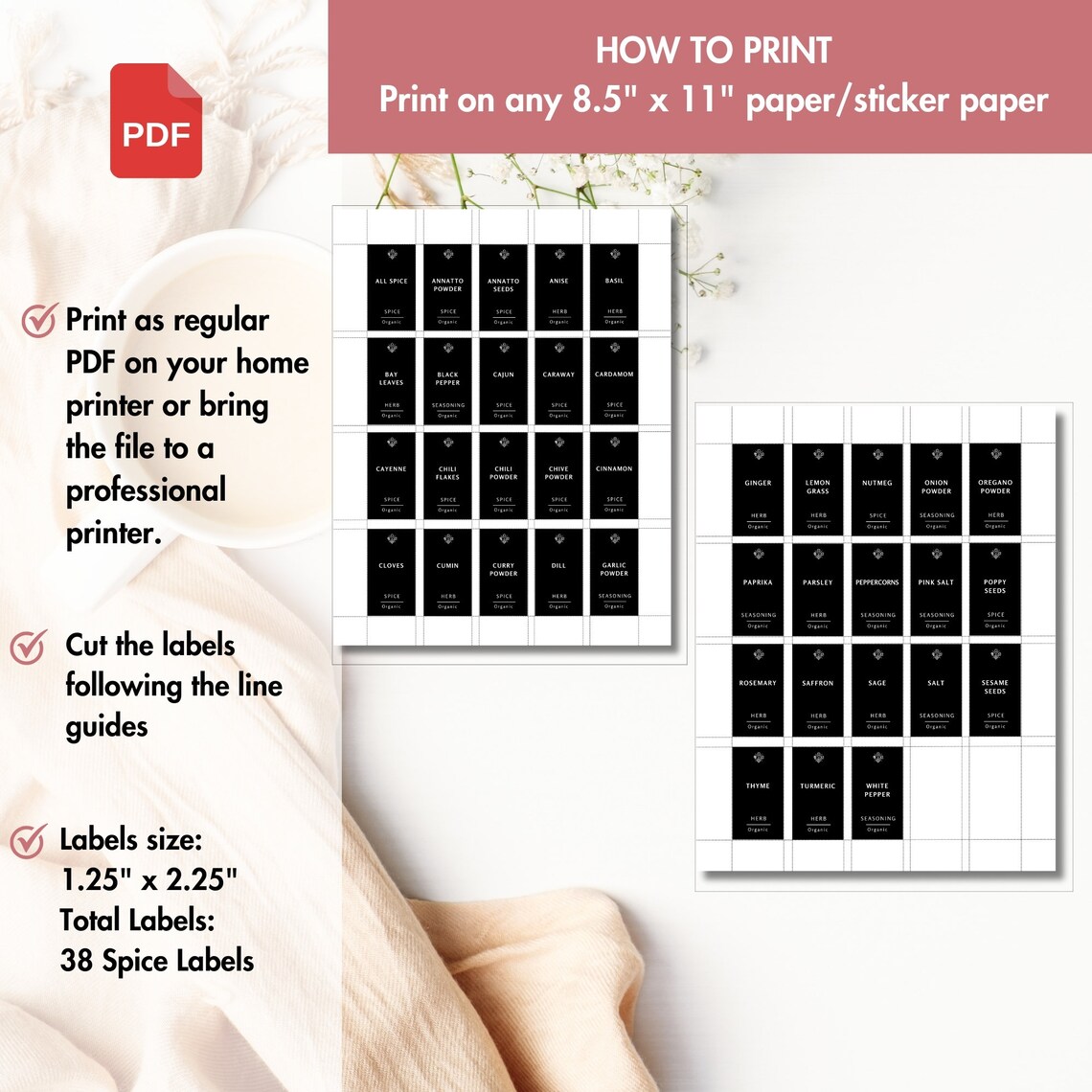 Printable Spice Jar Labels in PDF, Modern Minimalist Spice Labels ...