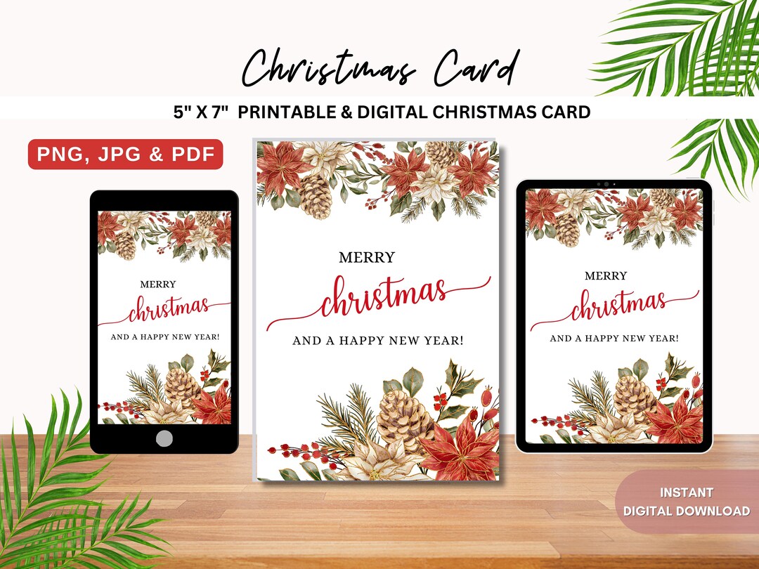 Merry Christmas Card, Printable and Digital Christmas Greeting Card in ...