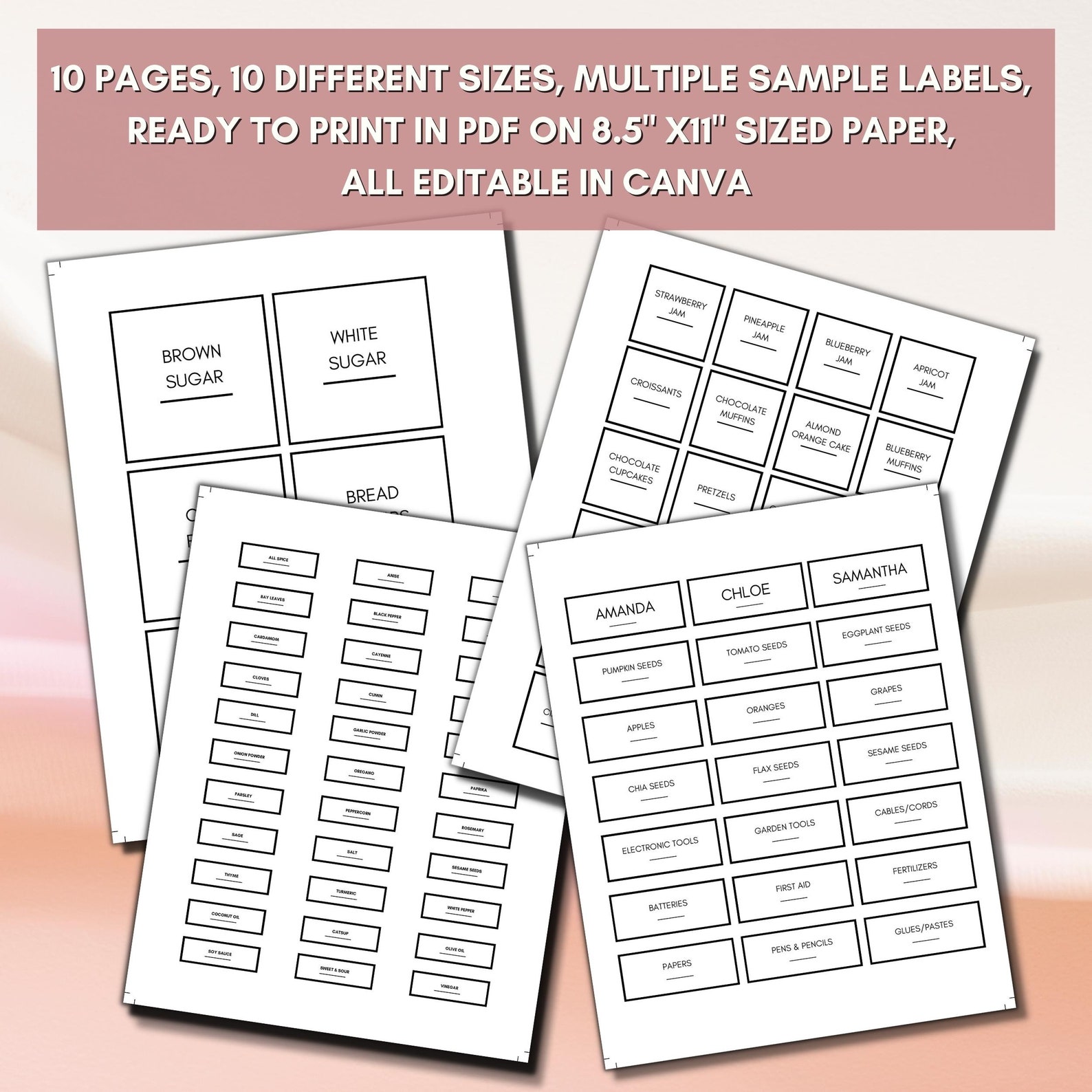 Printable and Editable Home Labels| Edit in Canva| 10 Label Sizes, 10 ...