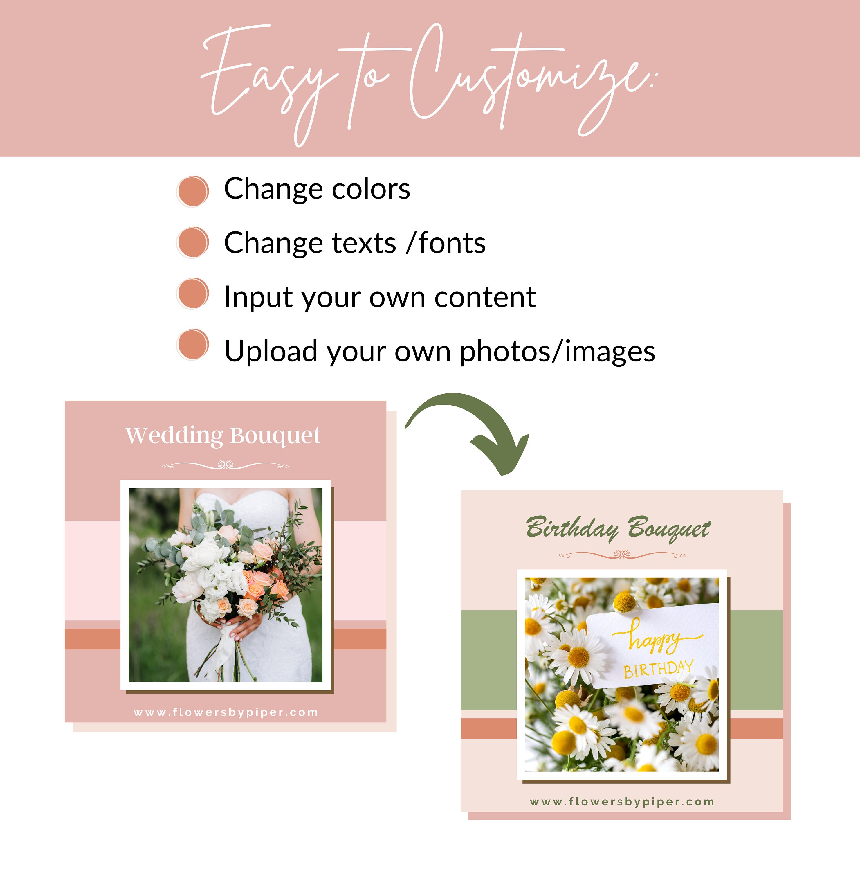 Editable Instagram Post Template and Highlight Cover Bundle, Flowershop ...