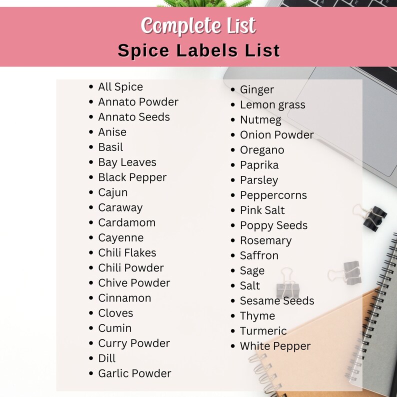 Printable Spice Jar Labels in PDF, Modern Minimalist Spice Labels ...