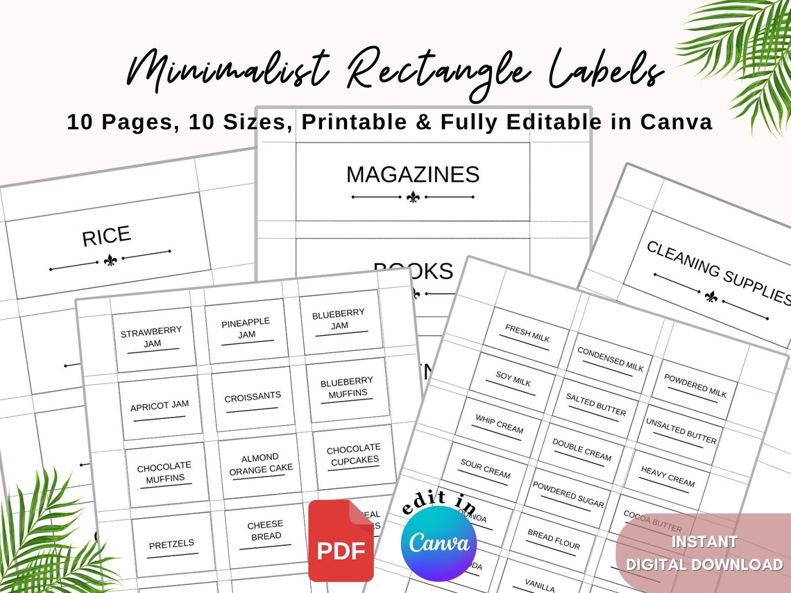 Printable and Editable Home Labels, Edit in Canva, 10 Rectangle Label ...
