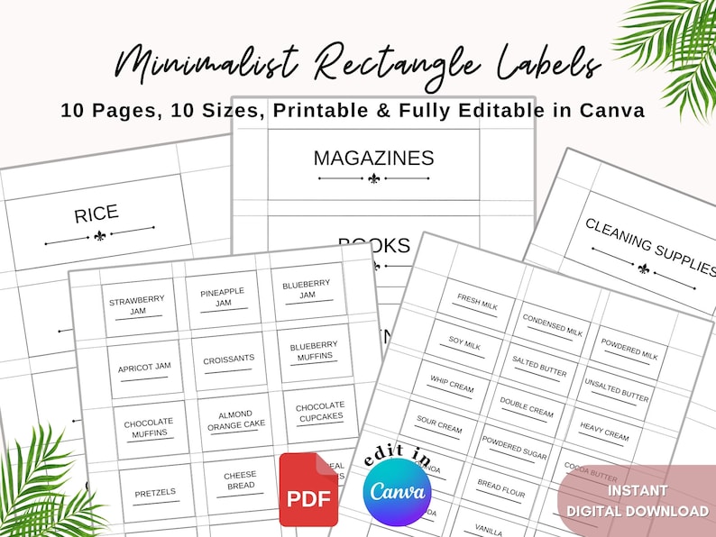 Printable and Editable Home Labels, Edit in Canva, 10 Rectangle Label ...