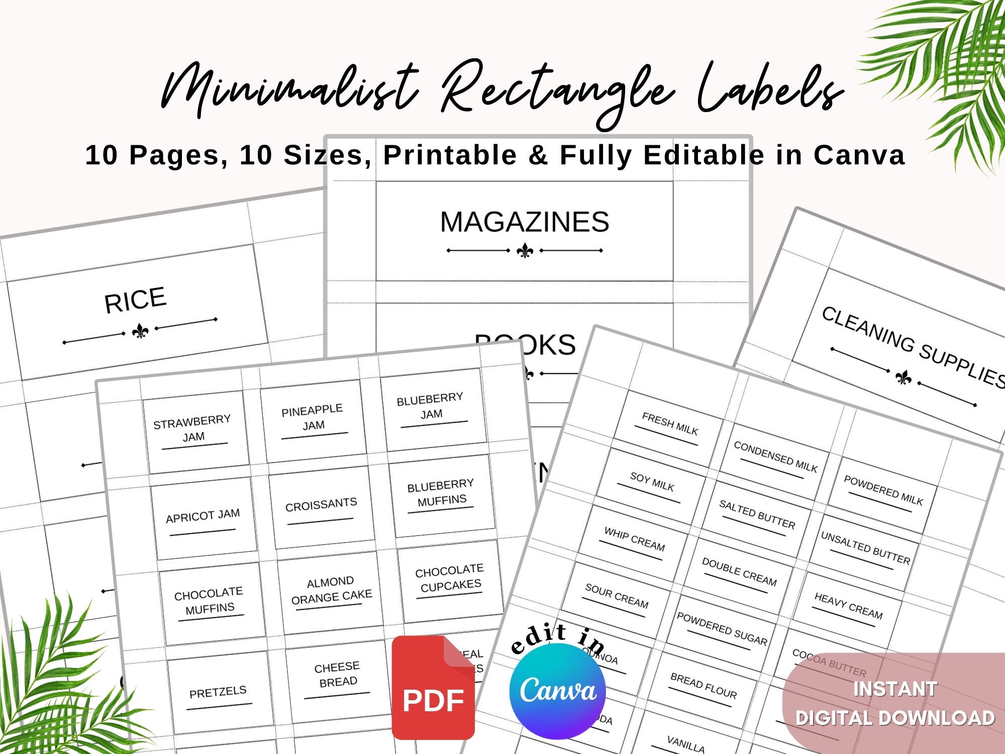 Printable and Editable Home Labels, Edit in Canva, 10 Rectangle Label ...