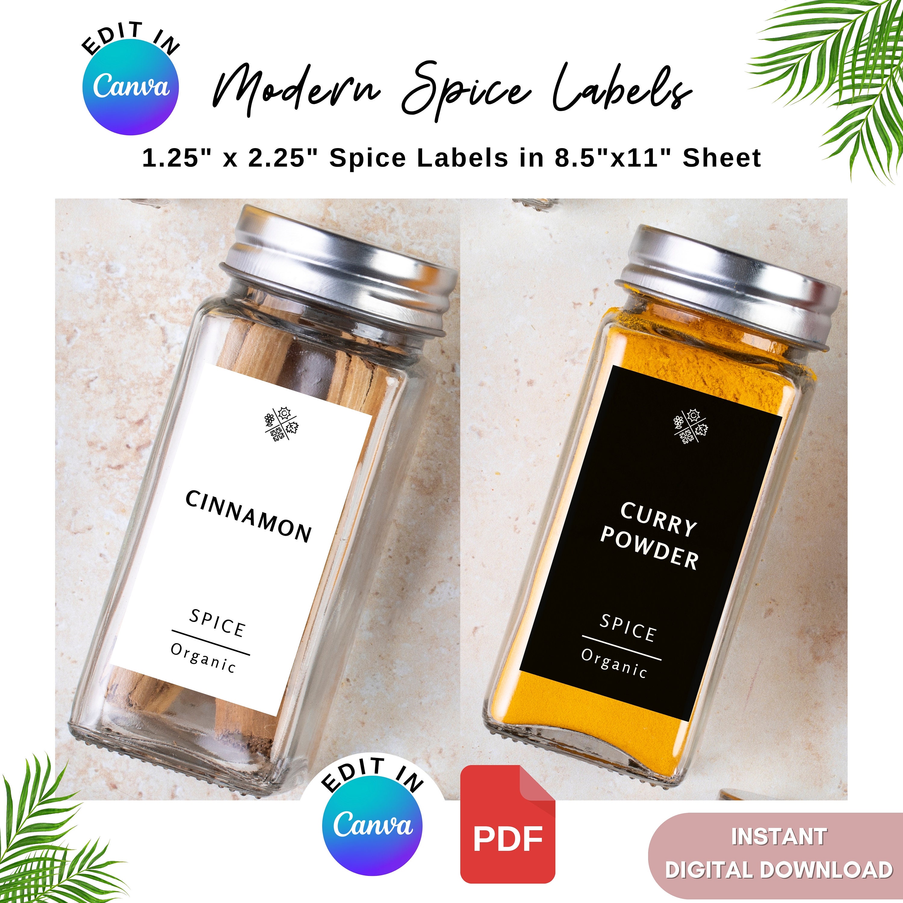 Printable and Editable Spice Jar Labels, Modern Minimalist Spice Label ...