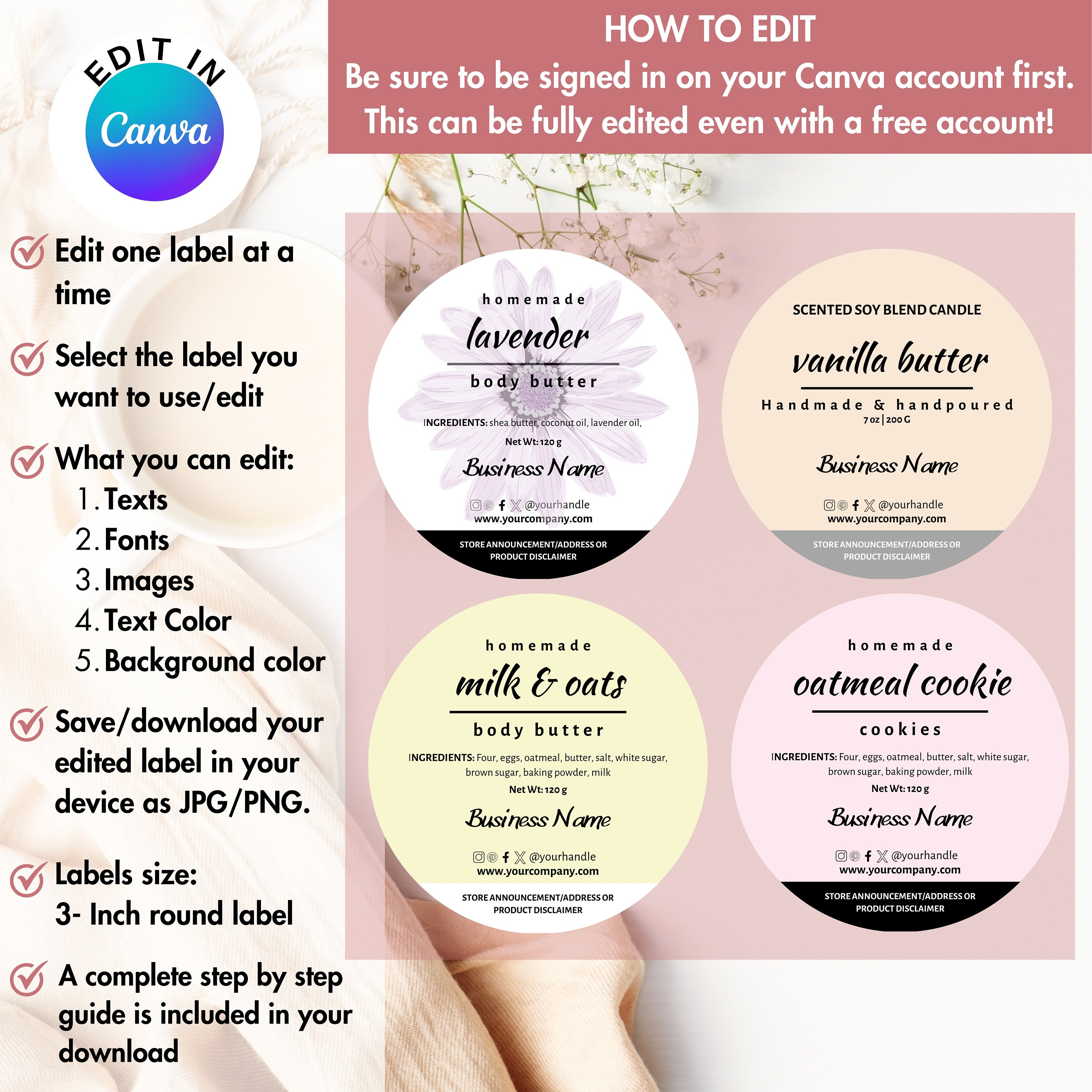 3 Inch Editable Round Label, Circle or Round Product Label Canva ...