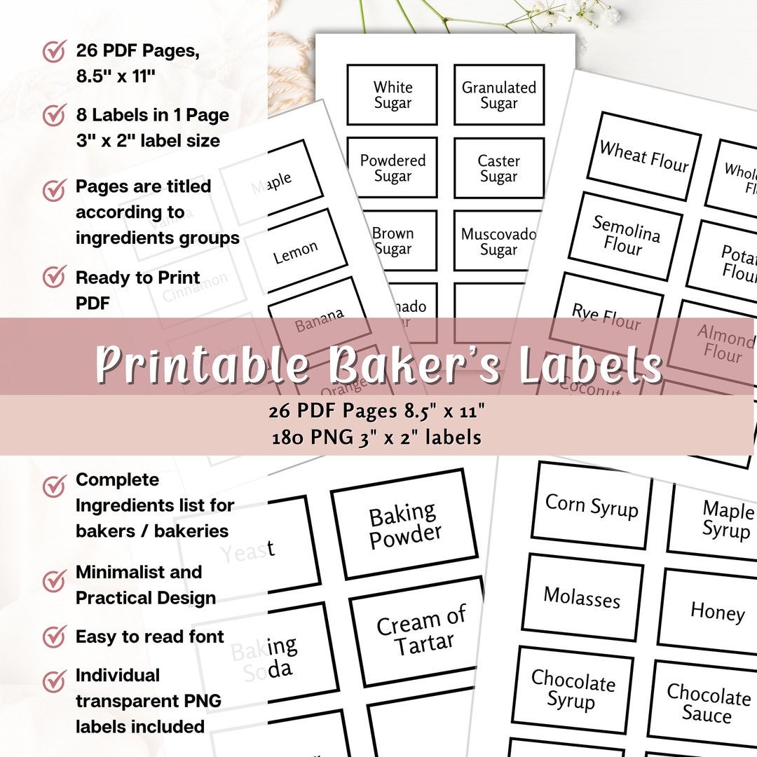 Printable Labels for Bakers and Bakeries 180 Minimalist and - Etsy