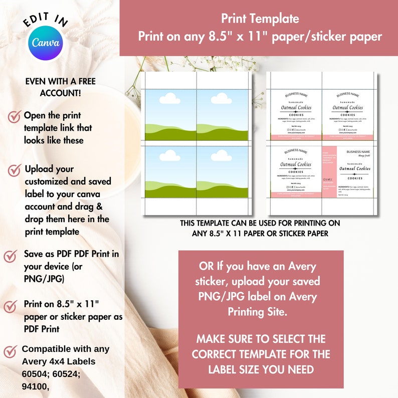 Editable 4x4 Canva Label Templates, Home-baked Goods Label, Cottage ...