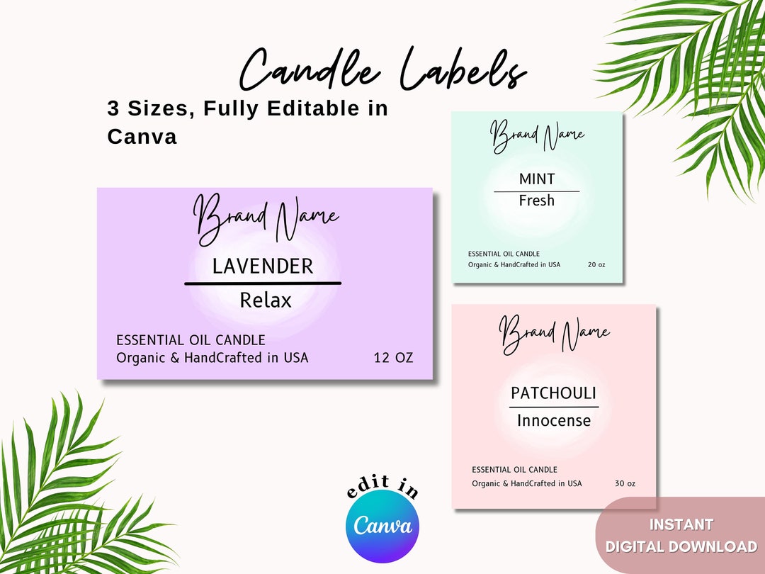 Editable Candle Labels, Pastel Labels in Canva Templates, 3 Sizes ...