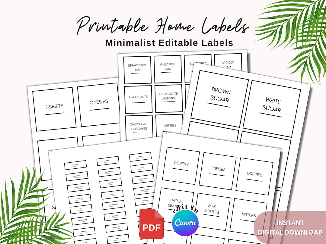 Home Labels Printable and Editable Canva Templates, 10 Label Sizes 10 ...
