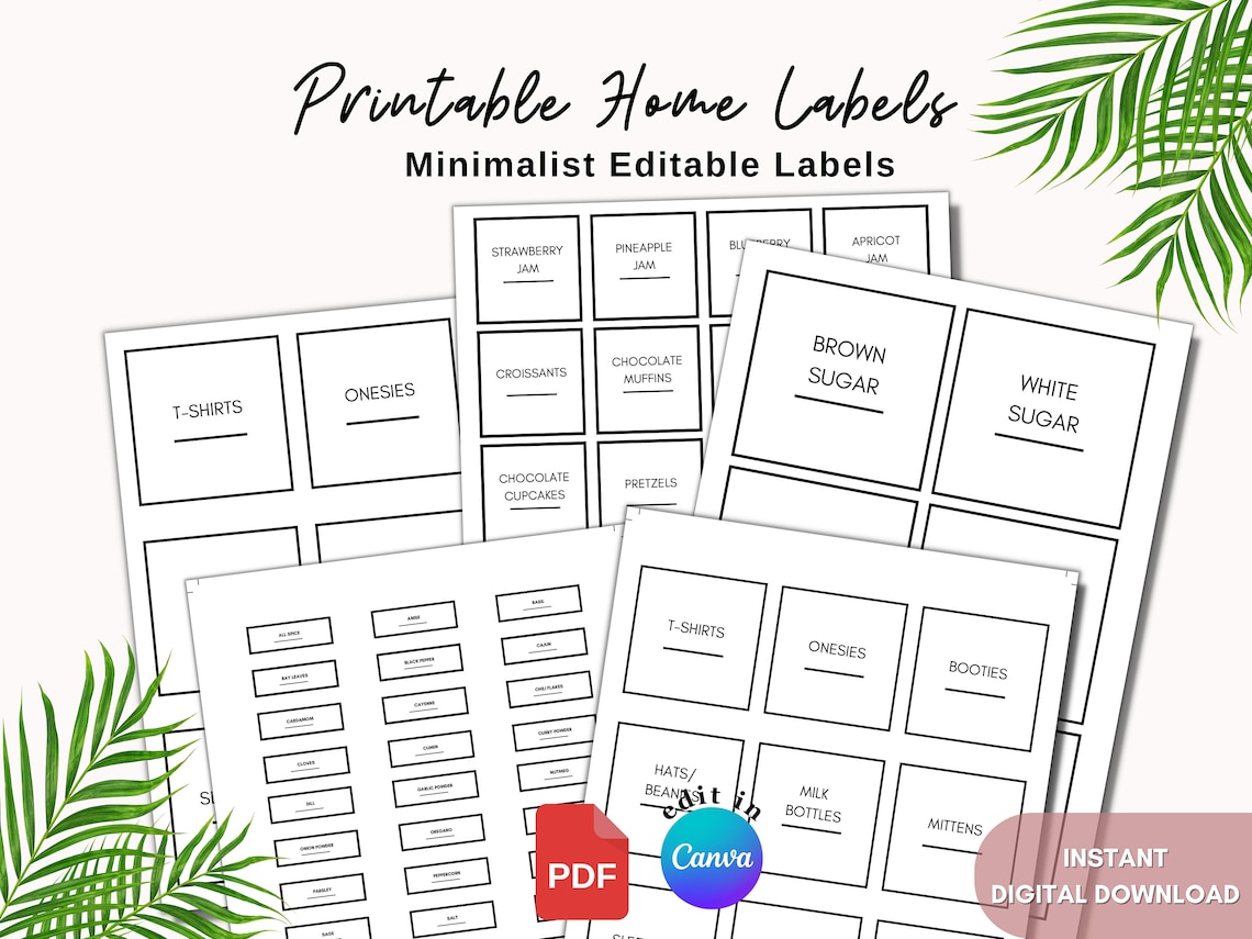 Home Labels Printable and Editable Canva Templates, 10 Label Sizes 10 ...