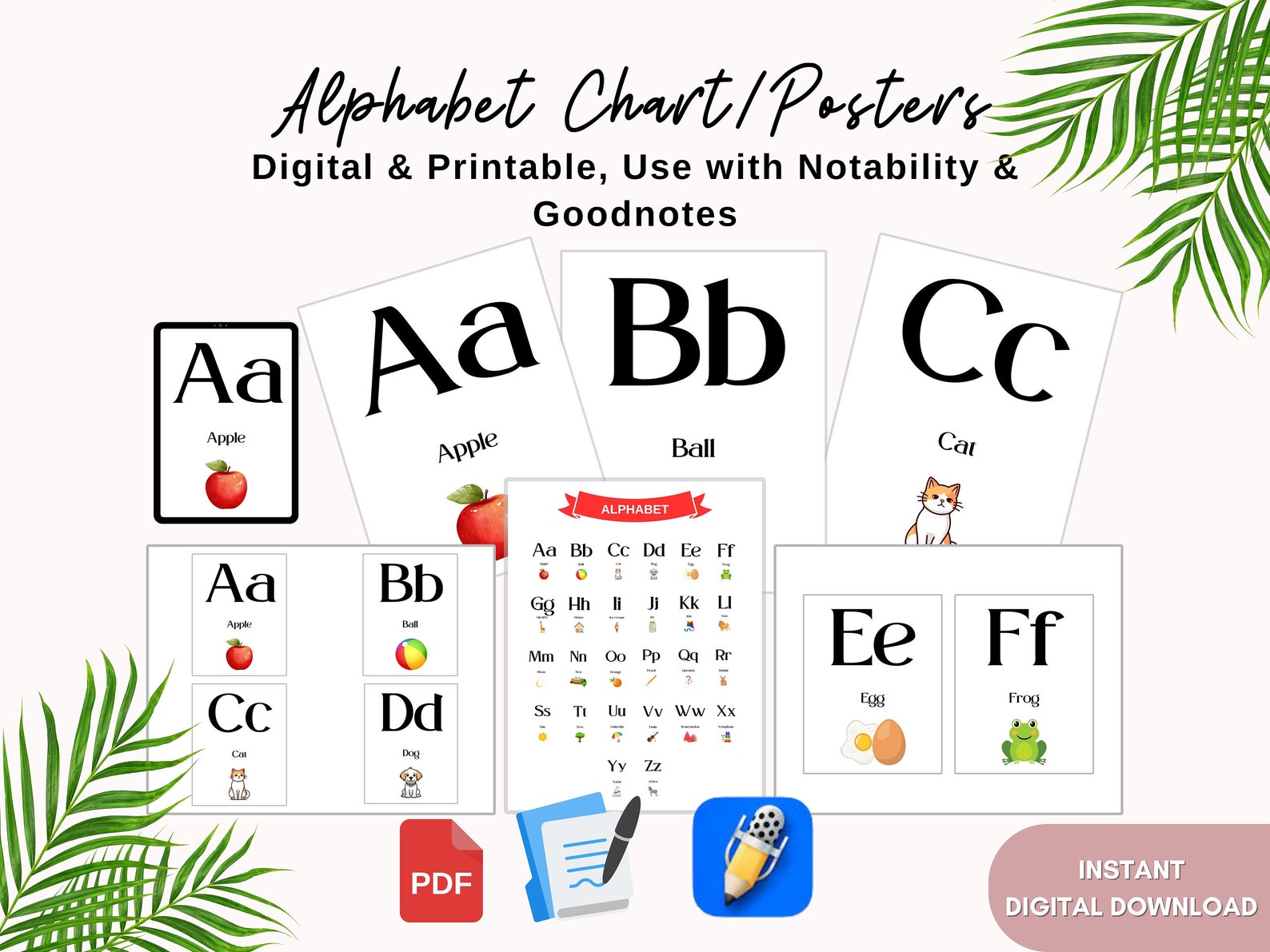 Alphabet Poster and Flash Cards Wall Decor Printable & Digital ABC ...