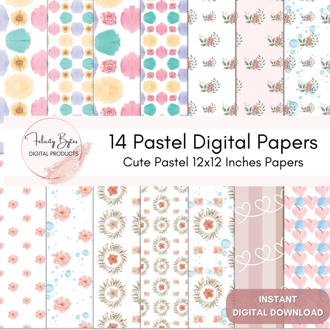 Digital Papers Printable Pastel Colored Backgrounds & Seamless Patterns ...