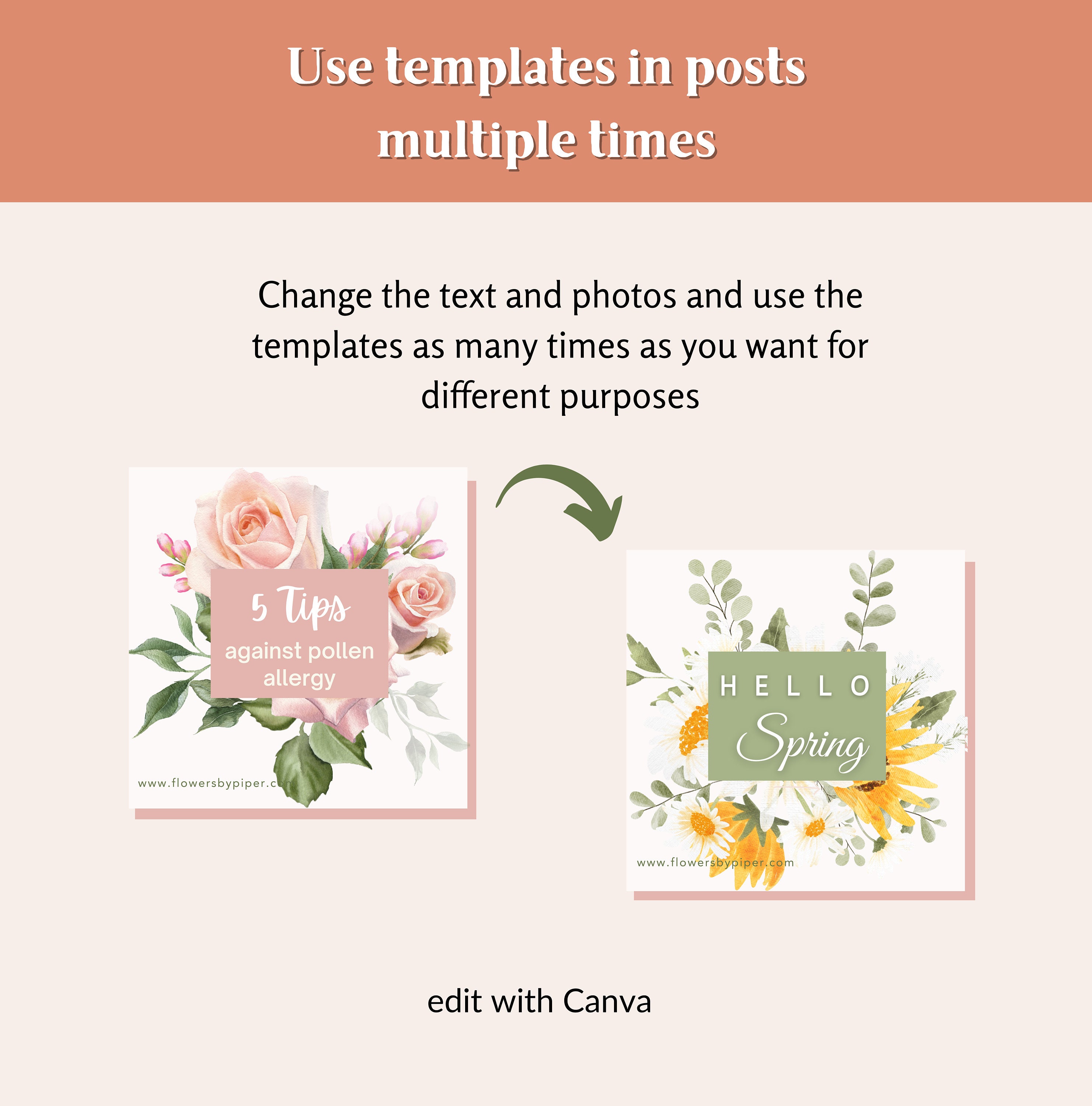 Editable Instagram Post Template and Highlight Cover Bundle, Flowershop ...