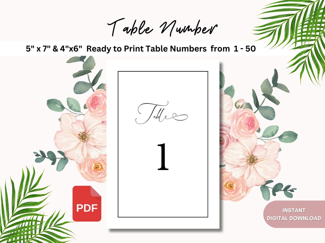 Printable Table Numbers, Minimalist Table Numbers for Wedding ...
