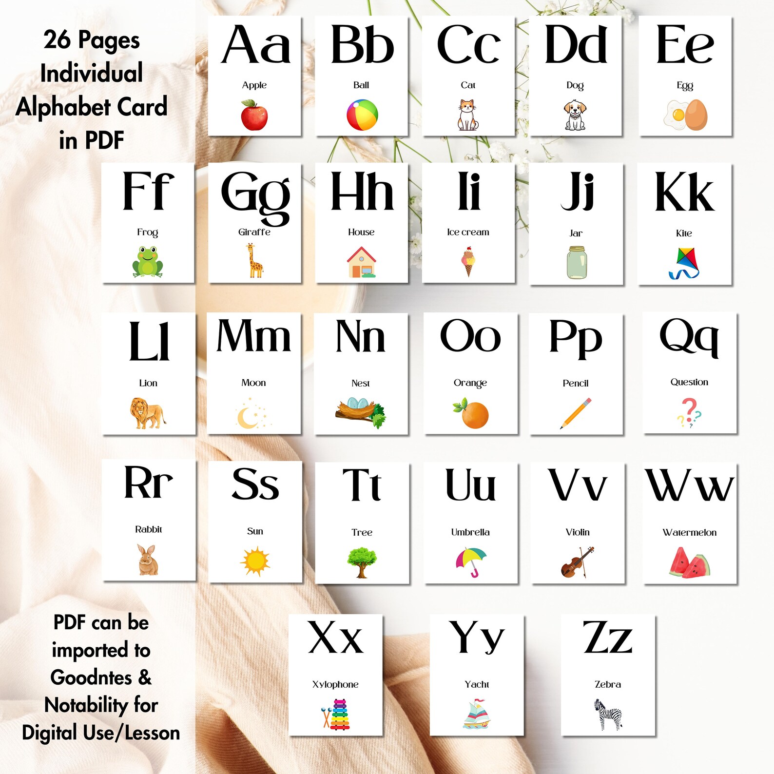 Alphabet Poster and Flash Cards Wall Decor Printable & Digital ABC ...