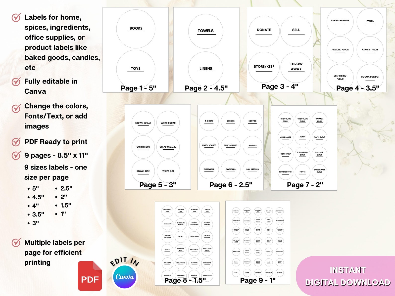 Printable and Editable Round Label Templates, Edit in Canva, 9 Round ...