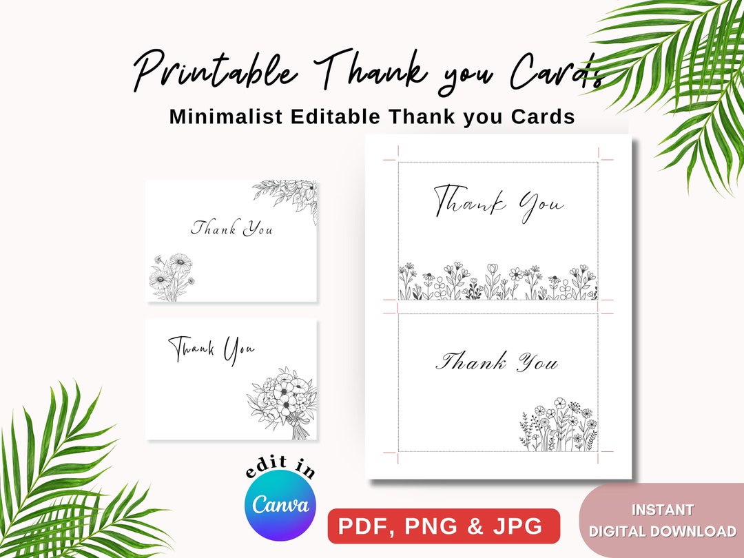 Thank You Cards, Printable Minimalist Card| Thanks for Gifts, Orders ...