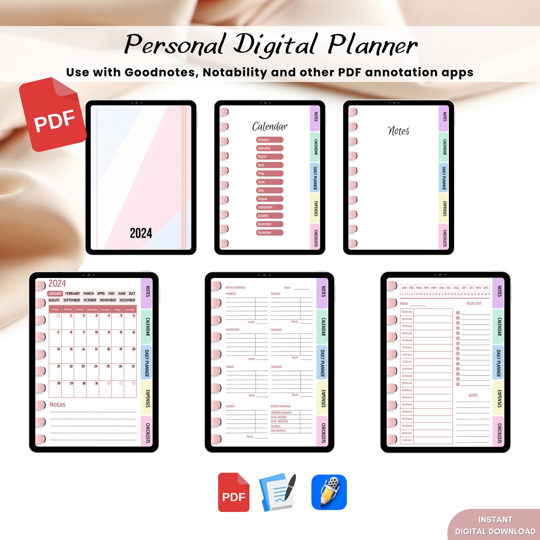 Personal Digital Planner, 2024 Dated Monthly Calendar, Daily Planner ...