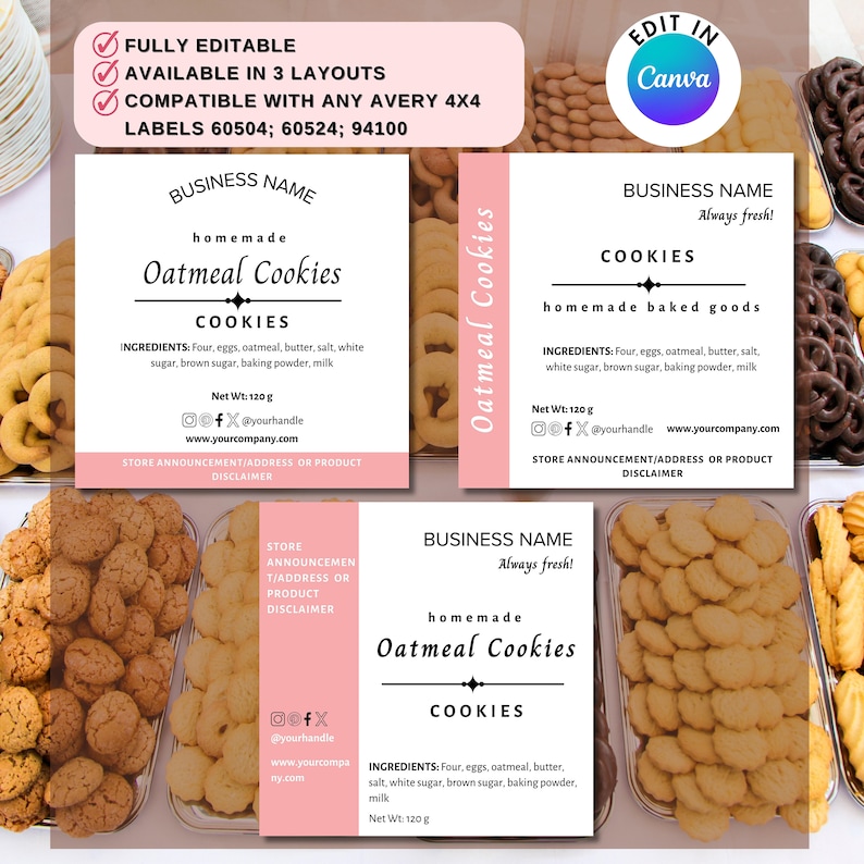 Editable 4x4 Canva Label Templates, Home-baked Goods Label, Cottage ...