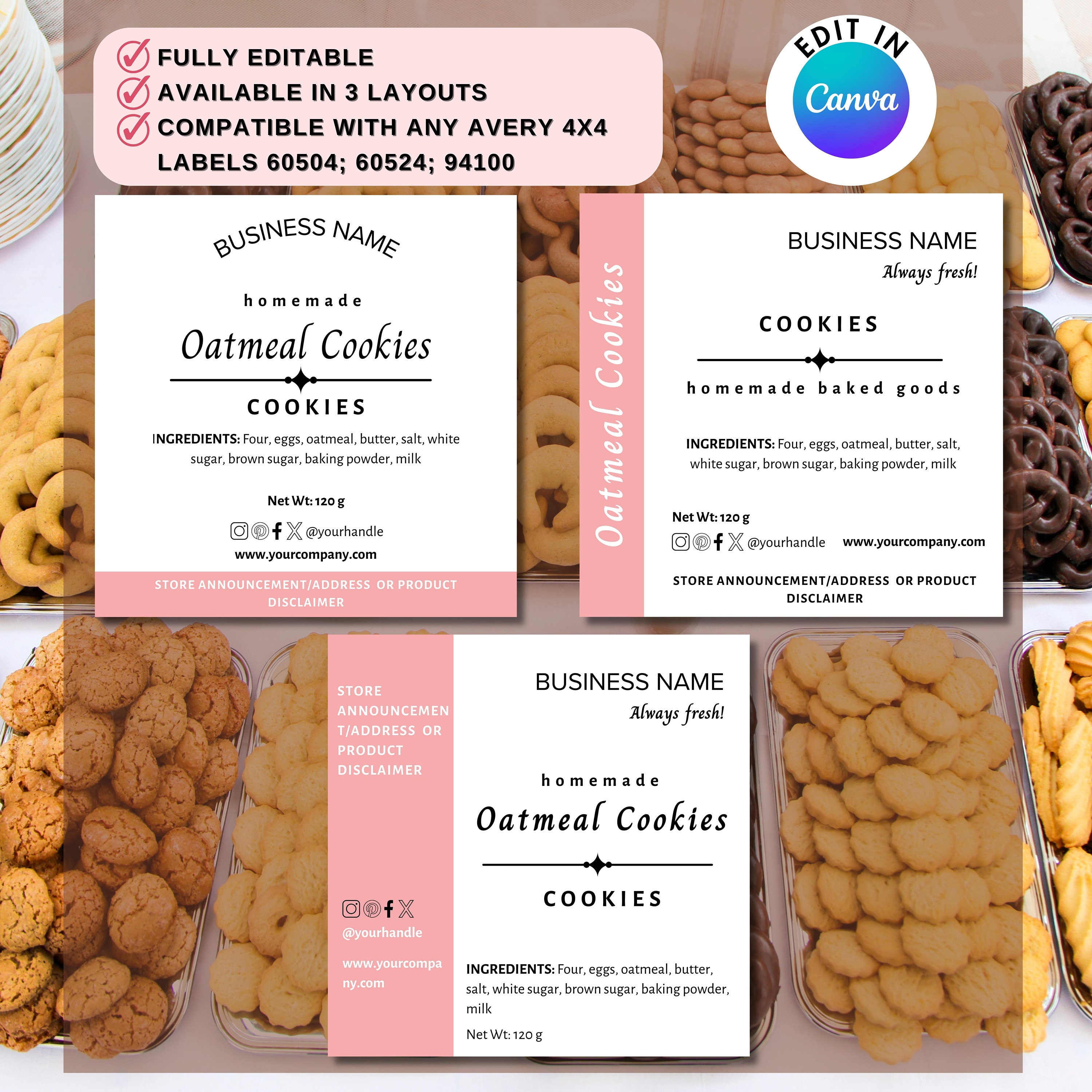 Editable 4x4 Canva Label Templates, Home-baked Goods Label, Cottage ...