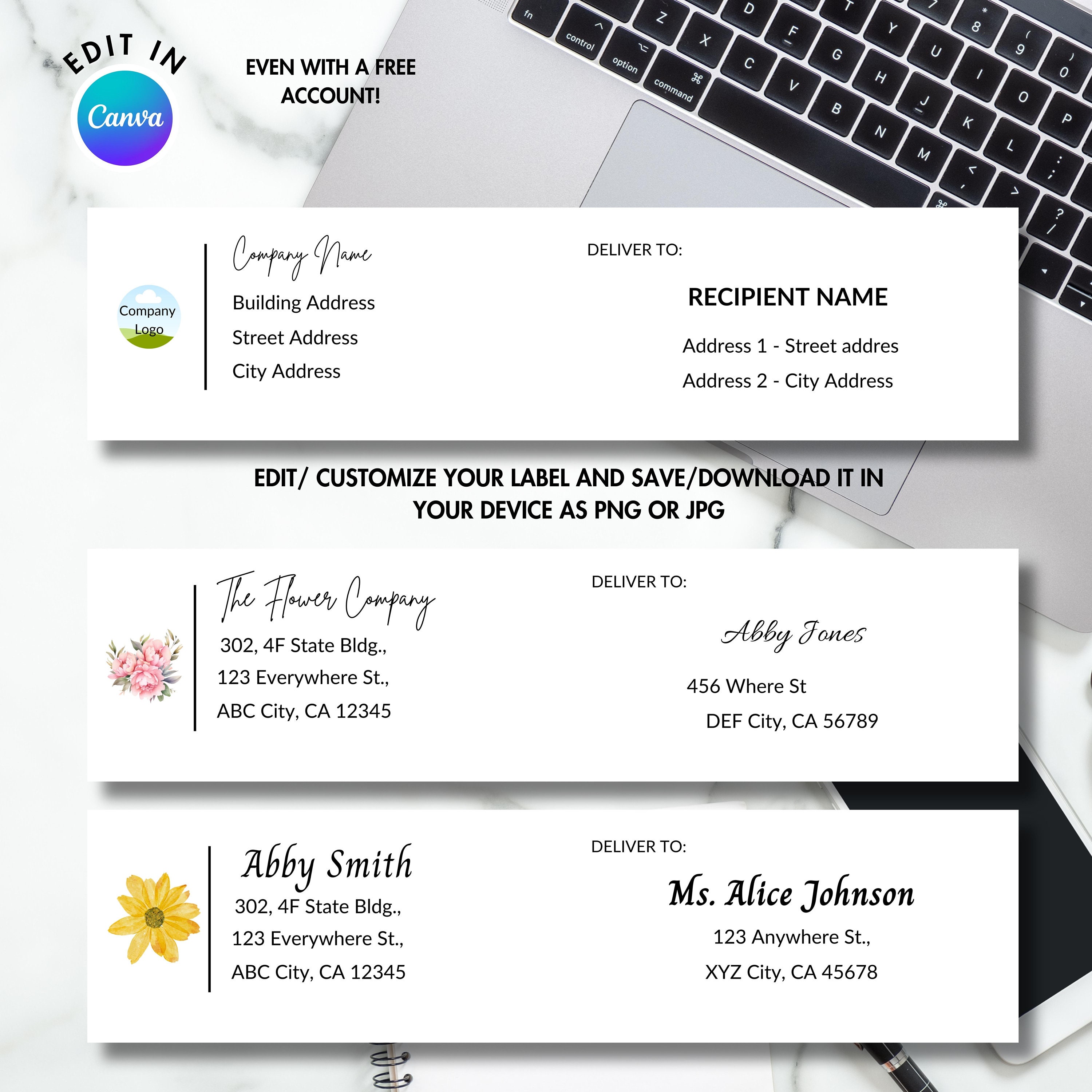 Company Address Label With Logo, Wraparound Editable Minimalist ...