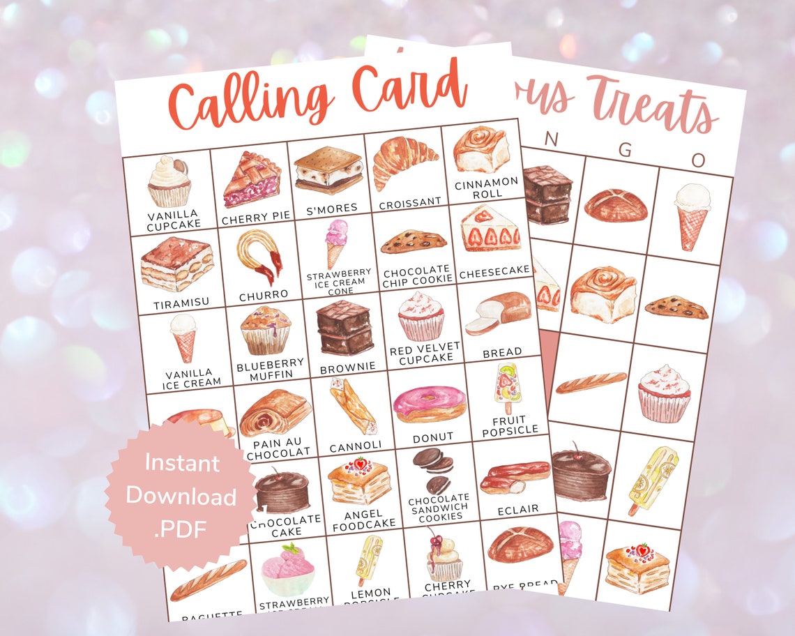 Delicious Treats Bingo, Cute Food Games, Printable Games, Family Game ...