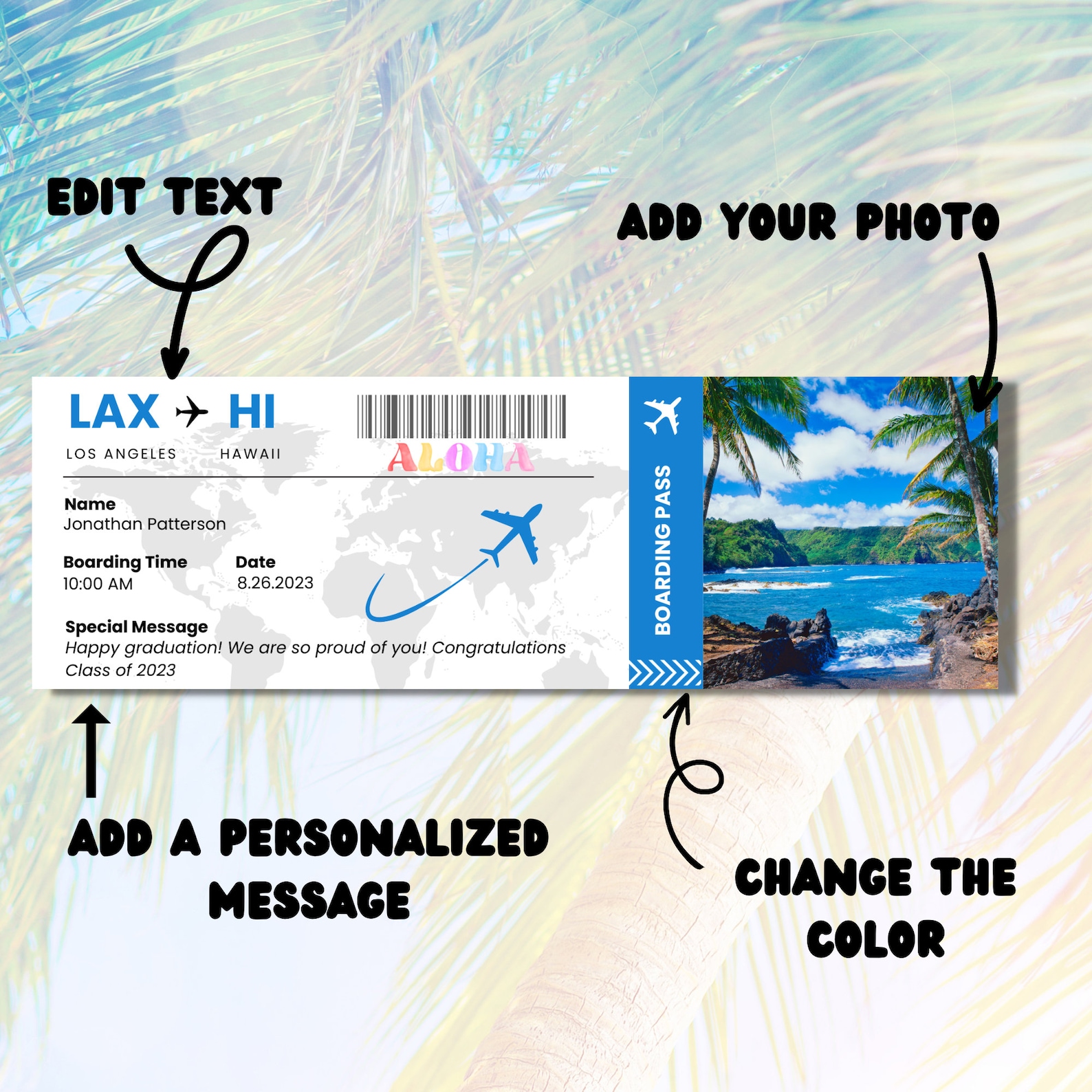 Editable Hawaii Boarding Pass Template Printable Airline - Etsy