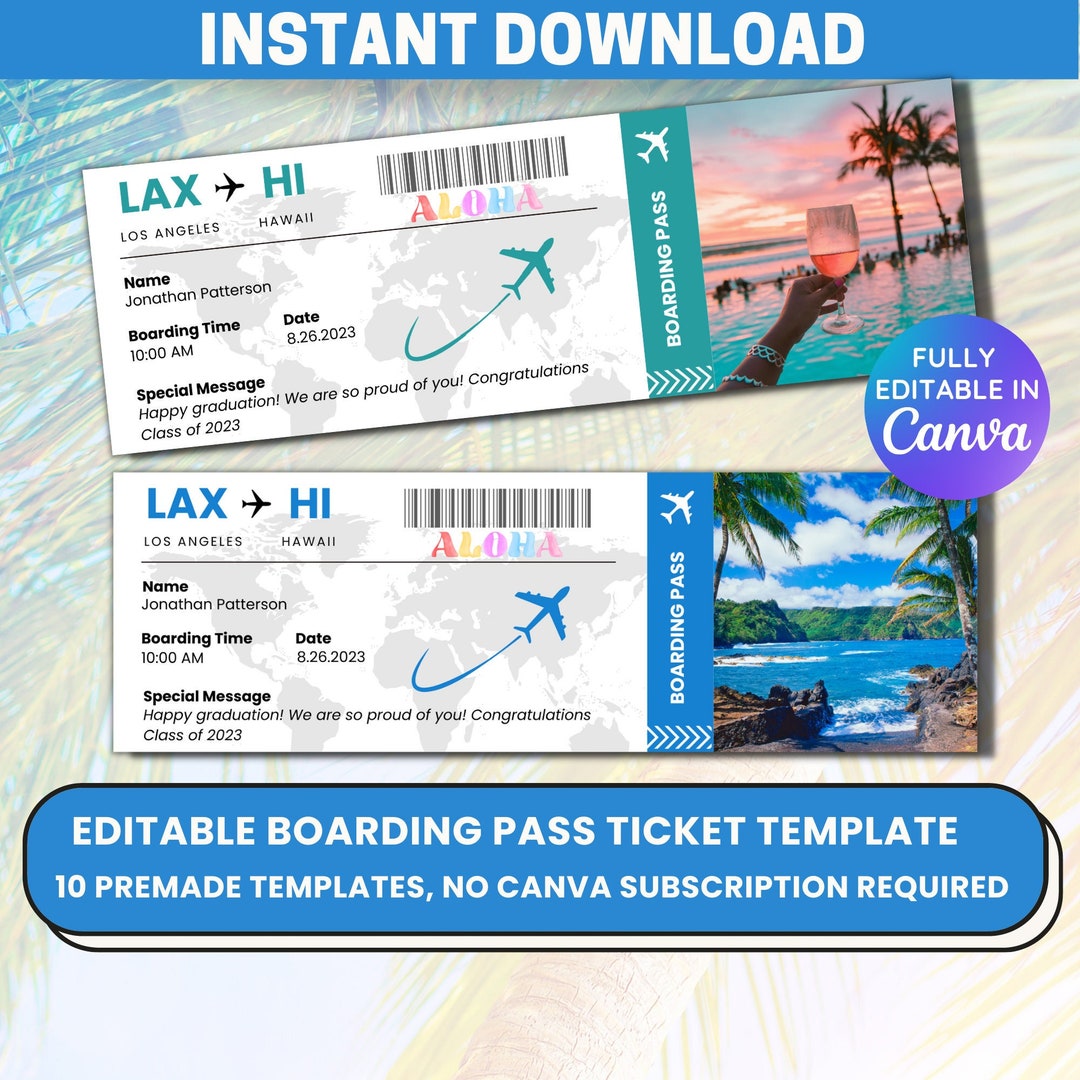 Editable Hawaii Boarding Pass Template Printable Airline - Etsy