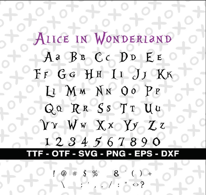 Alice in Wonderland Font Svg, TTF, Png Alphabet Letter, Number, Dots ...