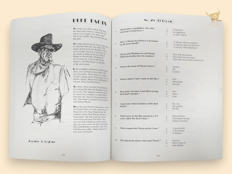 John Wayne Trivia Book: Movie Puzzles & Trivia Guide - Etsy