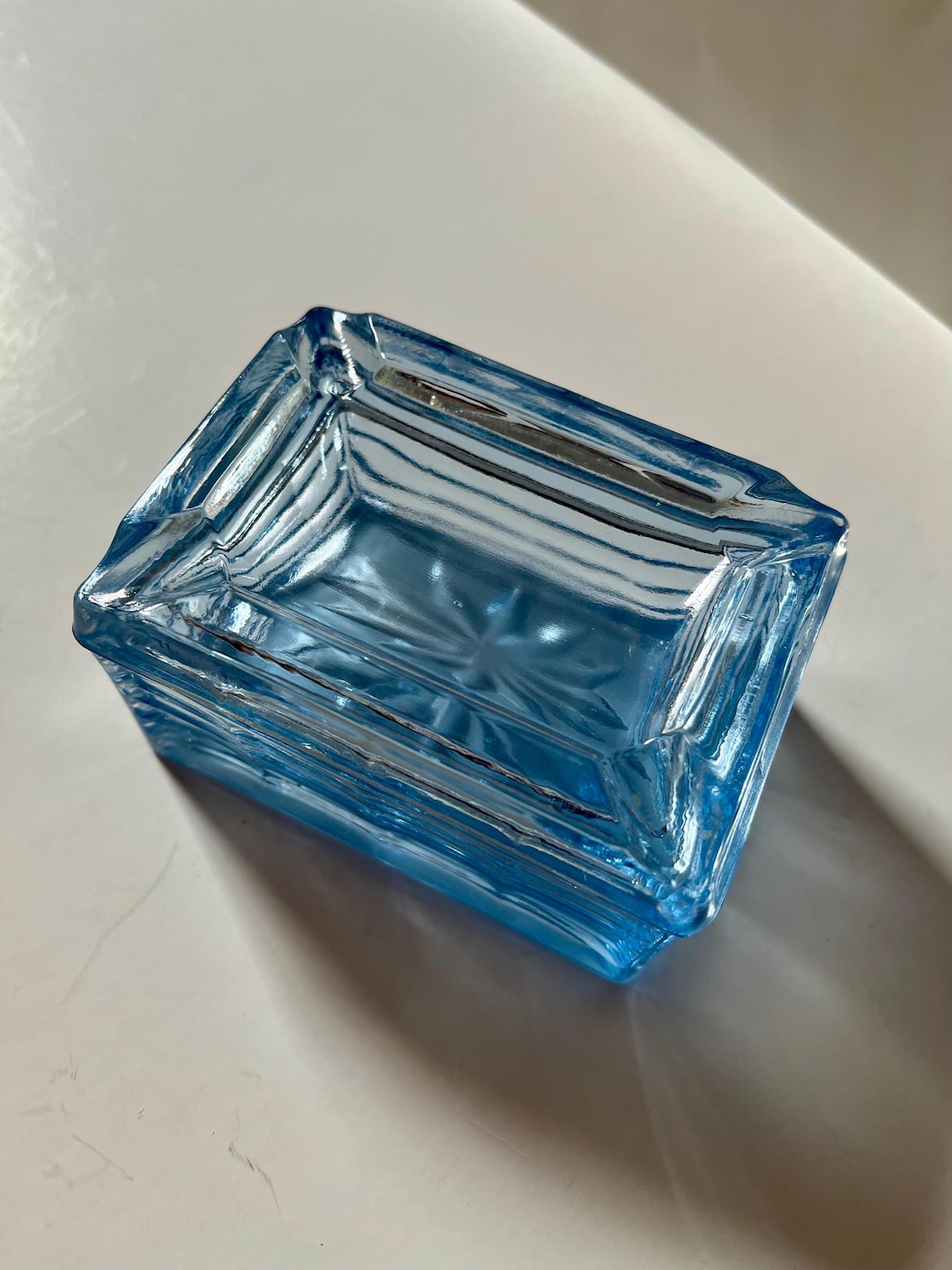 Vintage Blue Glass Trinket Box Ashtray - Etsy