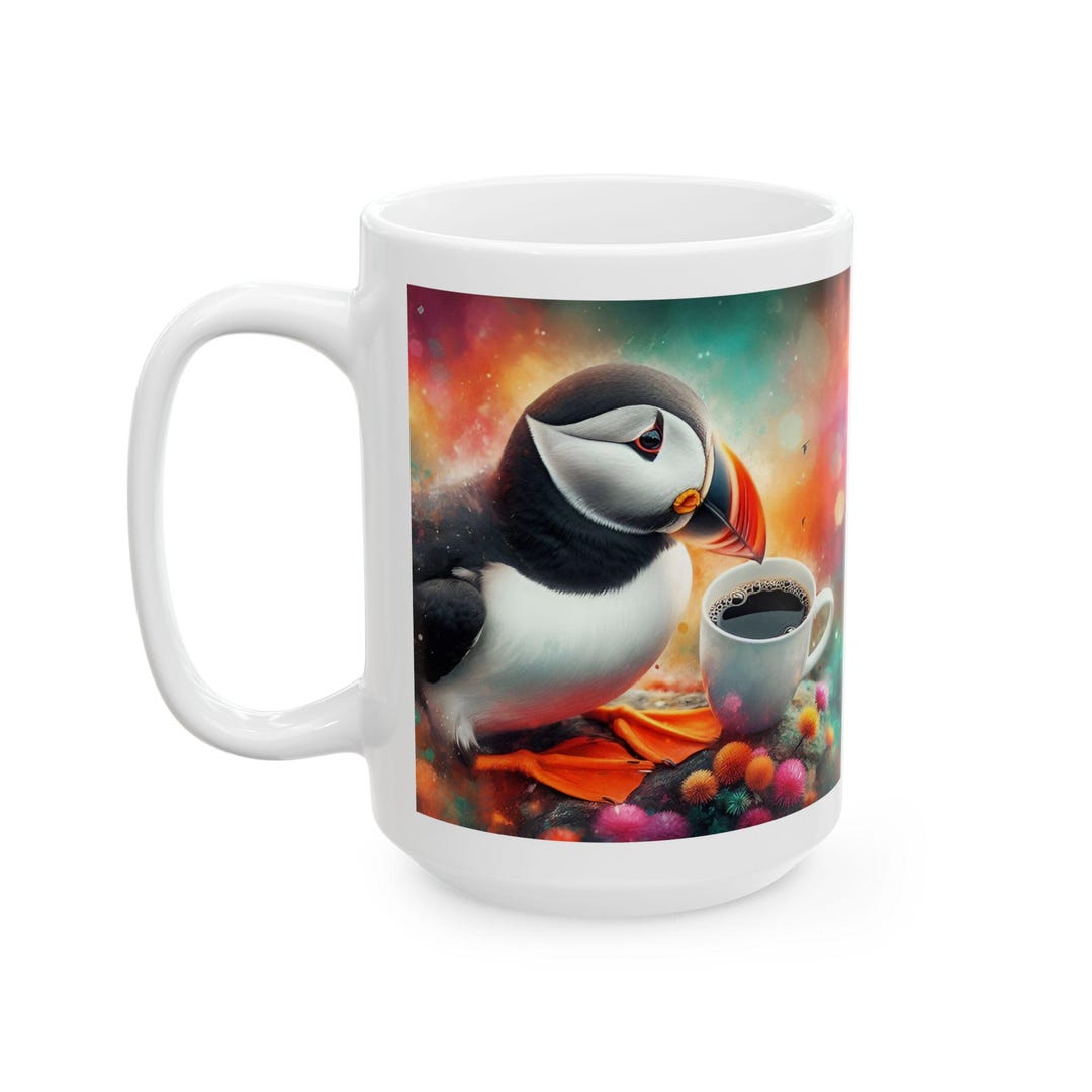 Puffin Pour Over Mug; Puffin Drinking Coffee 11 or 15oz Mug - Etsy